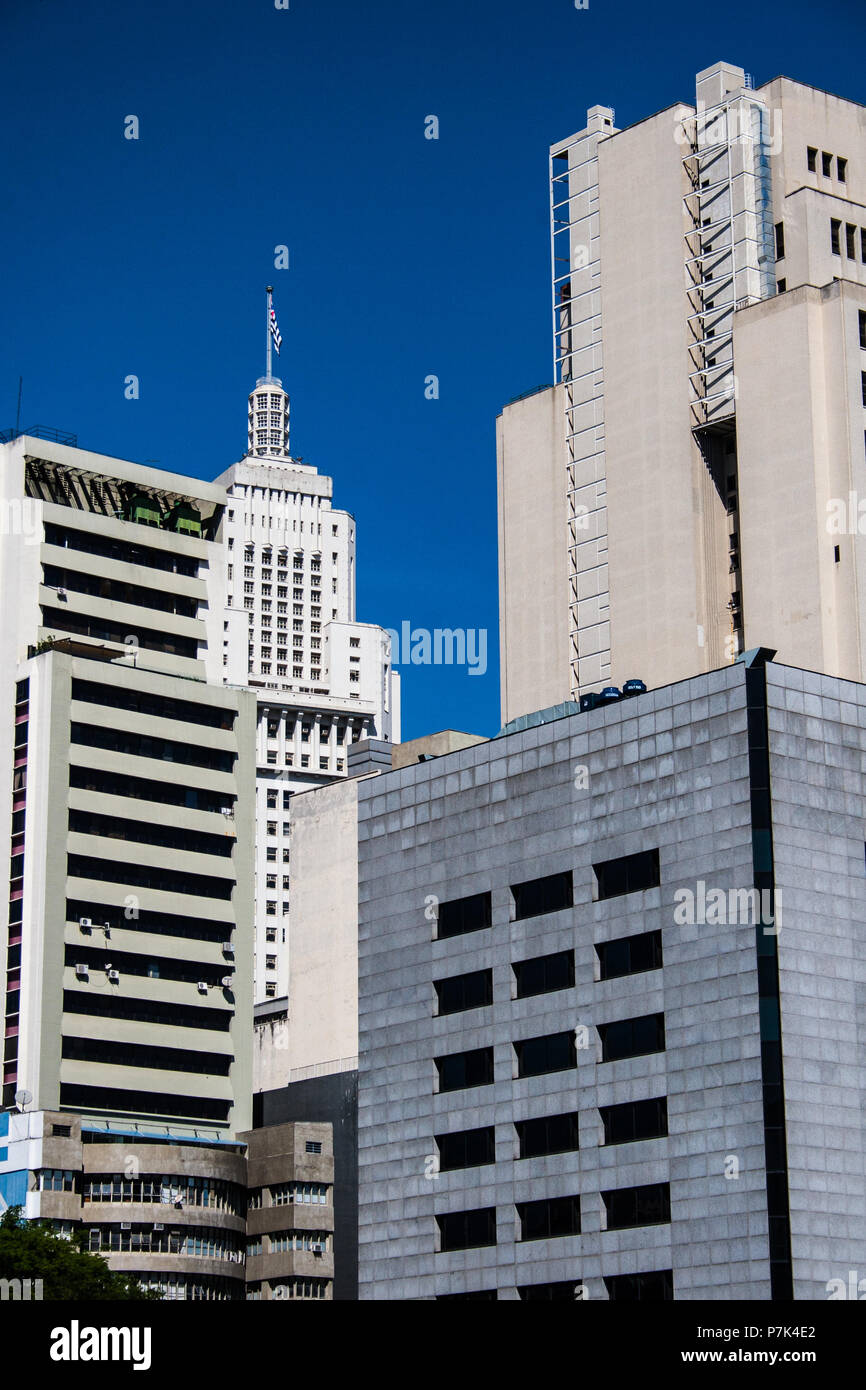 High corporate tower in San Paolo, Brazil, is surrounded by old and new ...