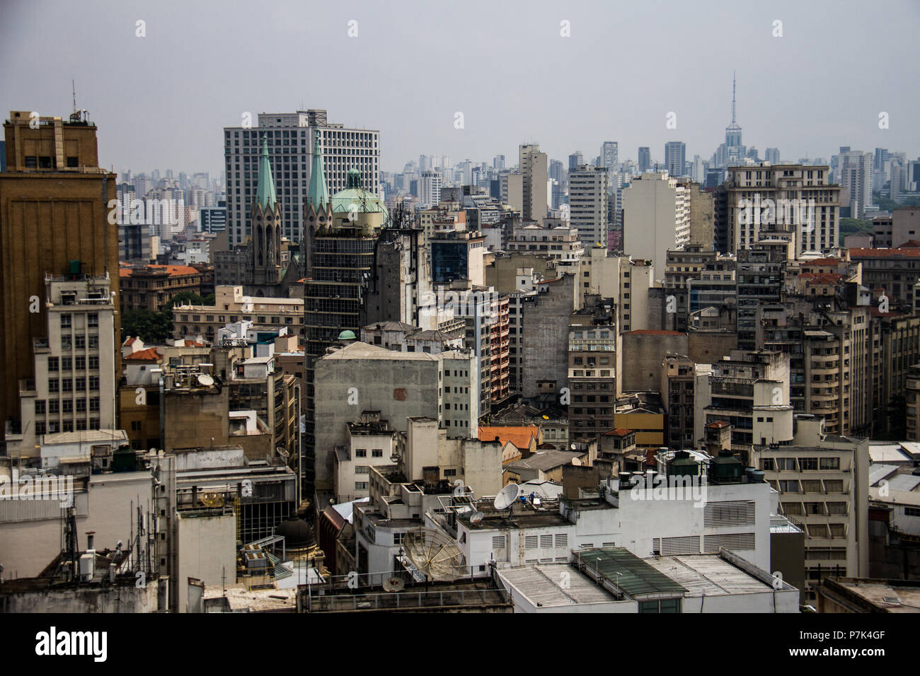 Skyline of the metropolis with concrete old and aged buildings and a ...