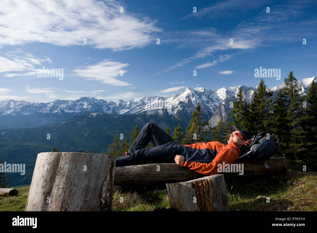 Hiker at the Kramer, Ammergau Alps, Bavarian Alps, Upper Bavaria ...