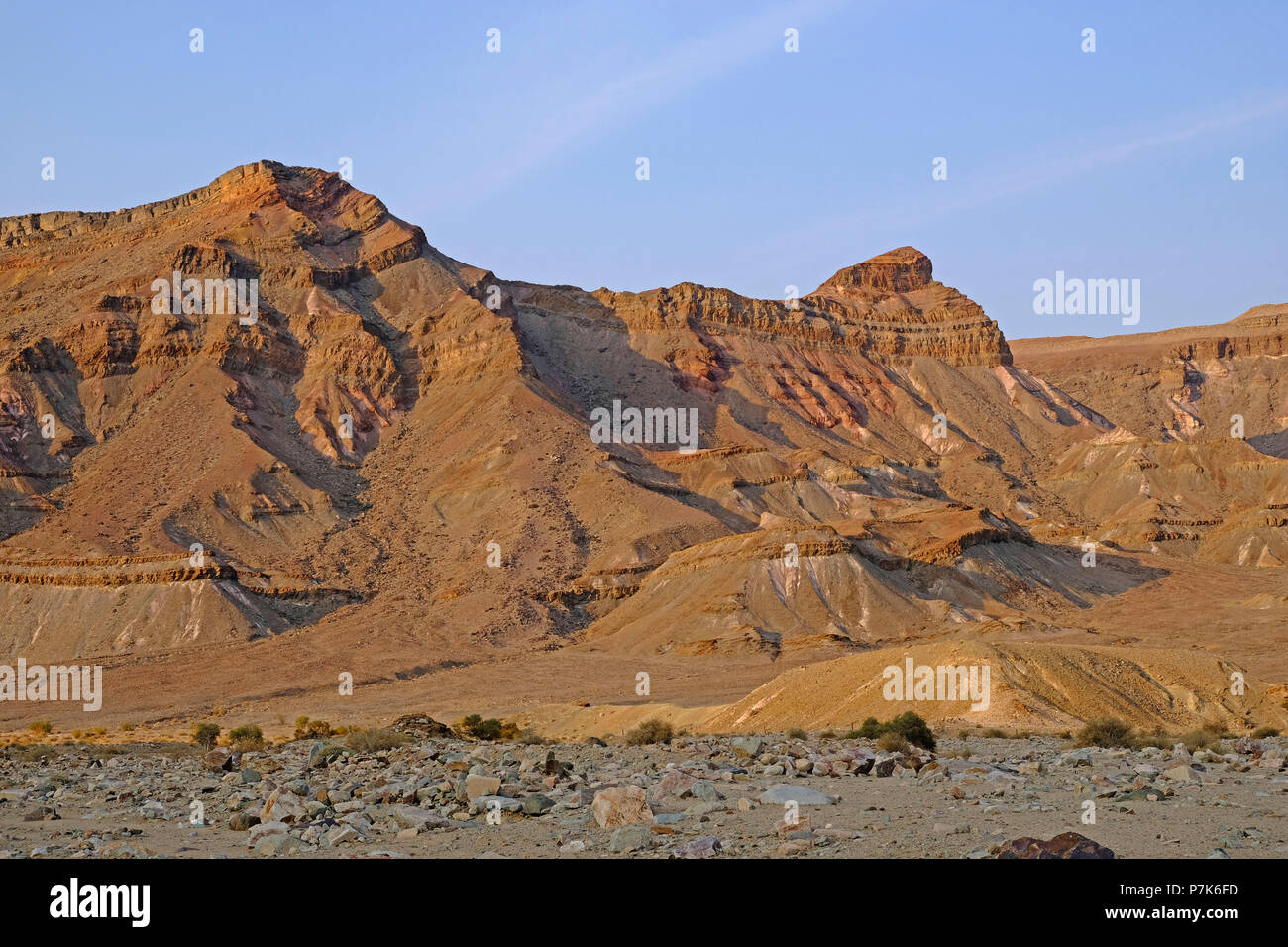 Desert landscape with eroded sandstone rocks at a dry river in South ...