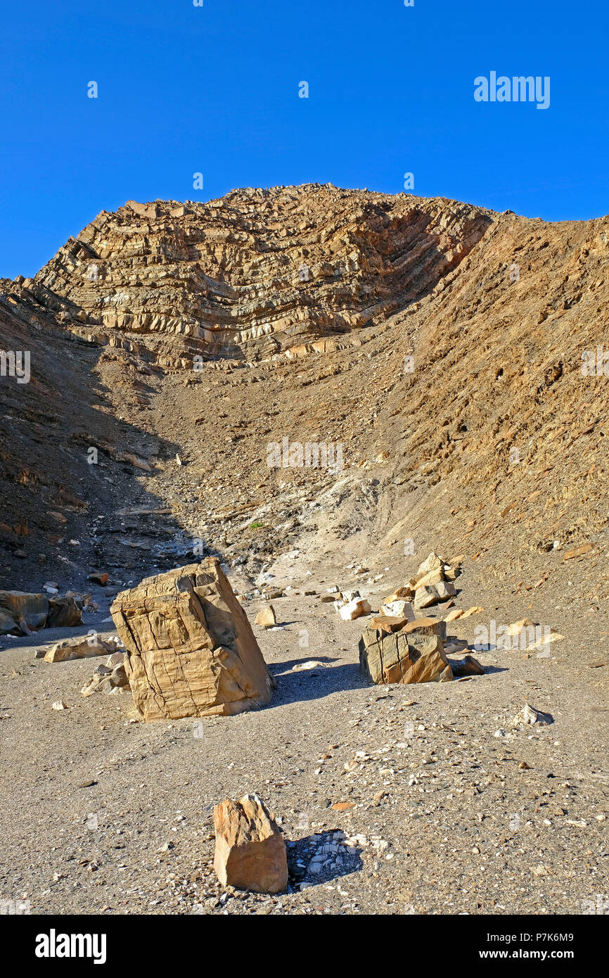 rising sandstone cliffs with ribbon-type faults and advanced weathering ...