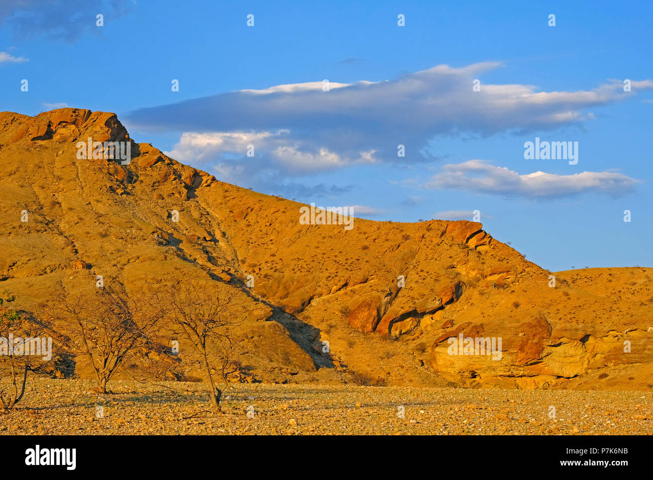 eroded sandstone rocks in a reddish evening sun in gibber plains with ...