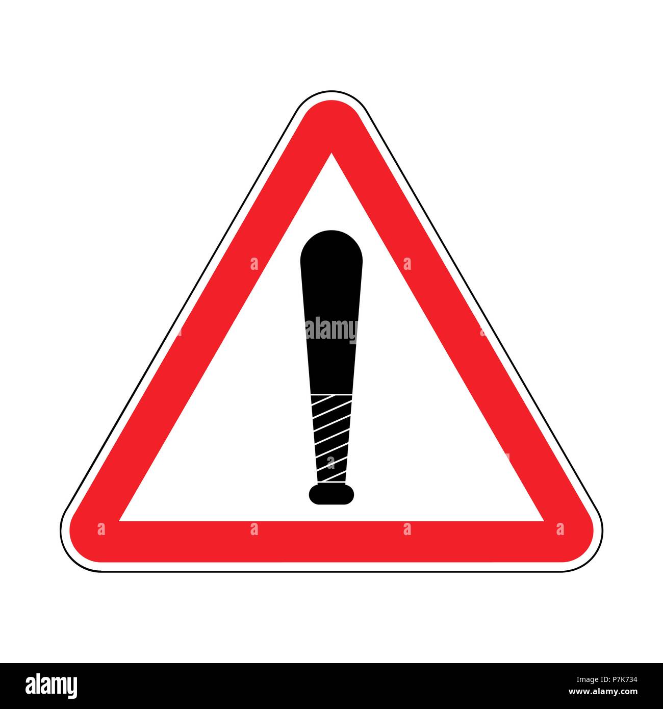 Attention Baseball bat. Caution Weapon Robber. Red Road prohibitory ...