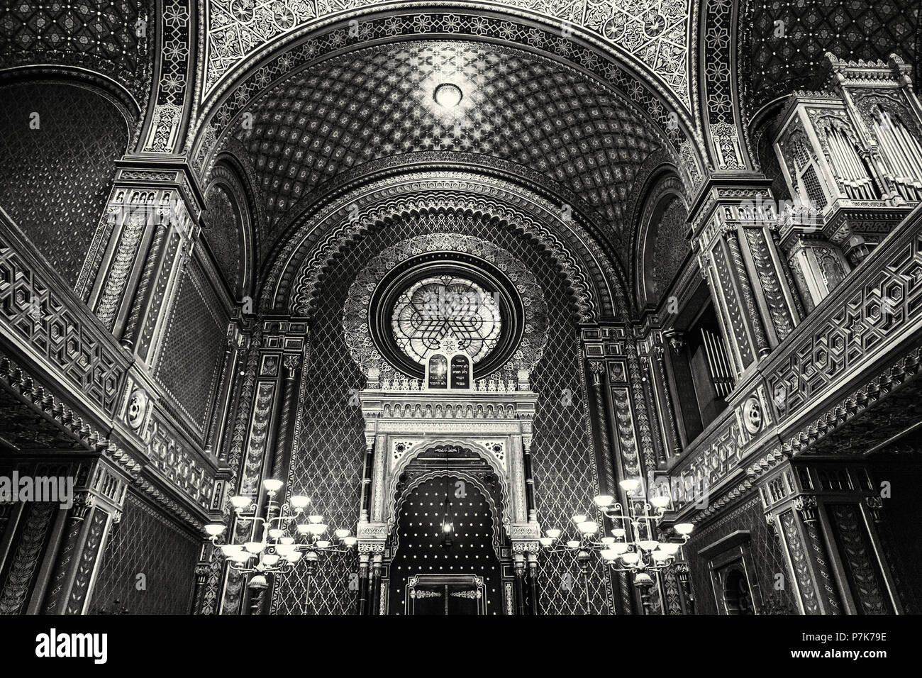 Interior of Spanish synagogue, Prague, Czech Republic. Religious ...