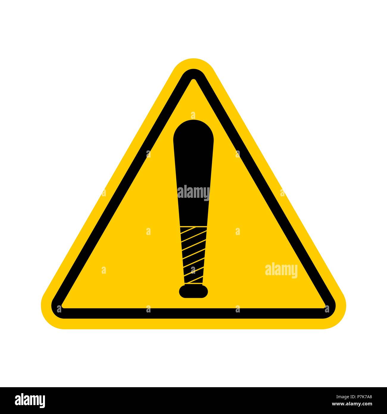 Attention Baseball bat. Caution Weapon Robber. Yellow Road prohibitory ...