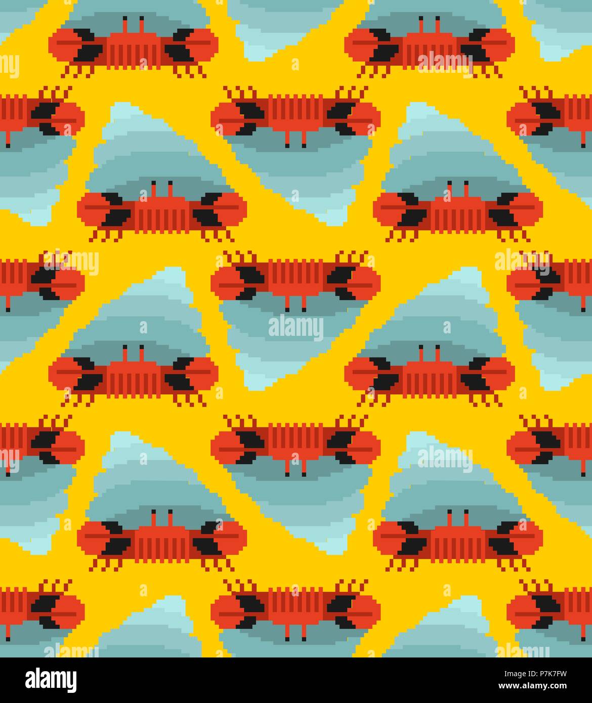 Crab hermit pixel art pattern seamless. 8 bit Crab in shell. Marine animal Vector background ...