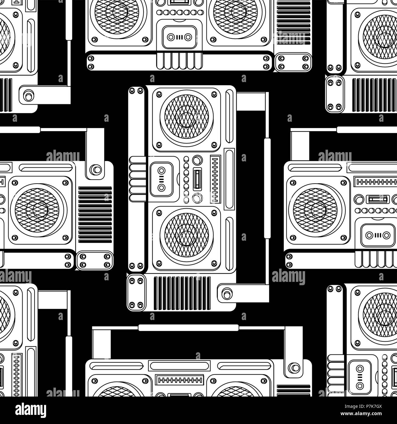 Boombox retro pattern seamless. tape recorder Vector background. Disco ...