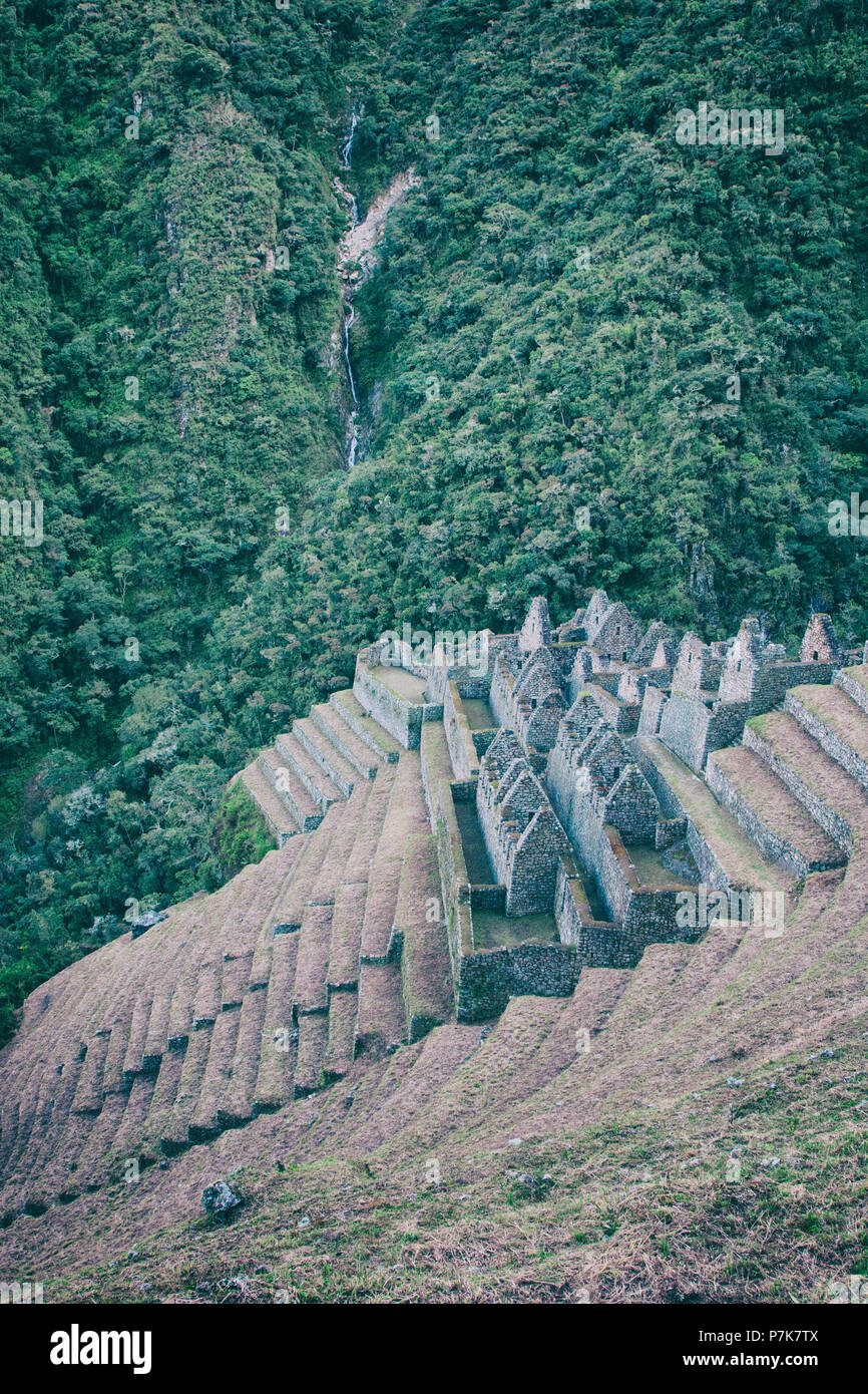 Ancient Inca ruins and farming terraces seen from the Inca Trail to ...