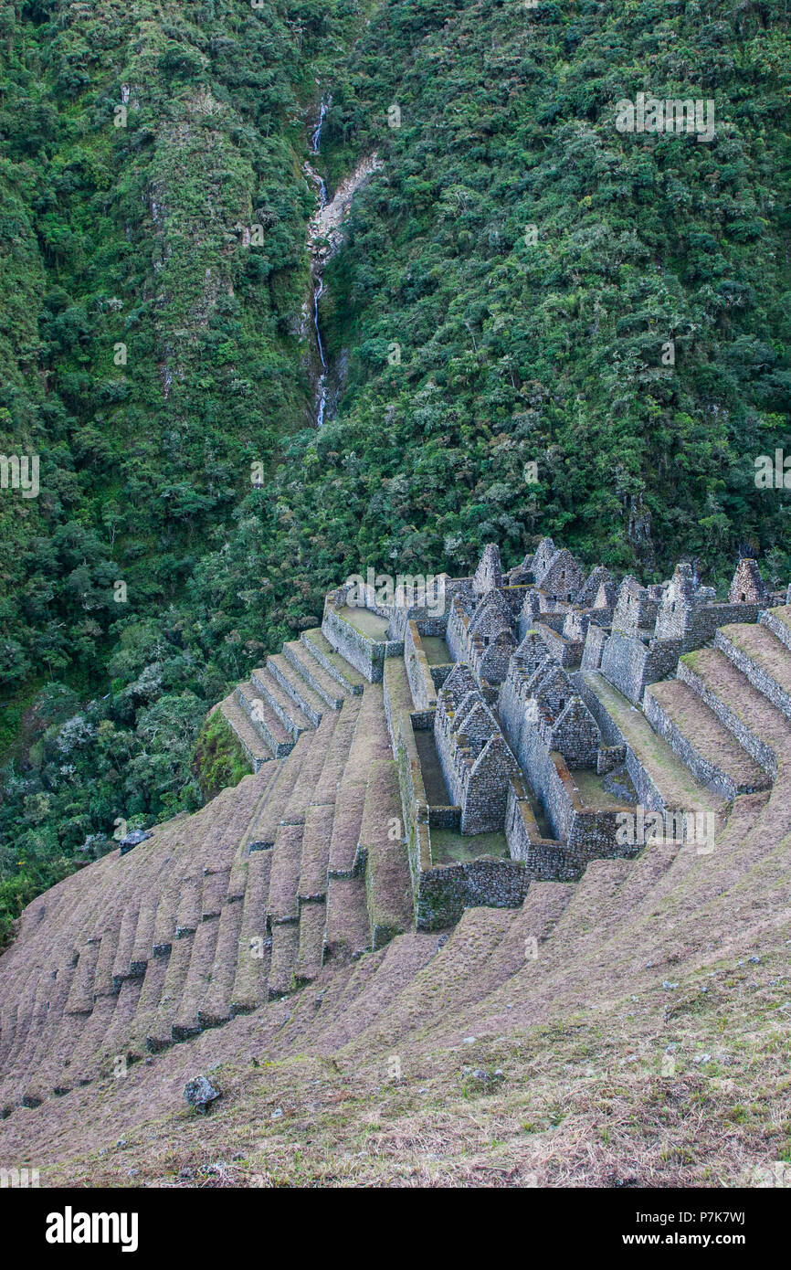 Ancient Inca ruins and farming terraces seen from the Inca Trail to ...