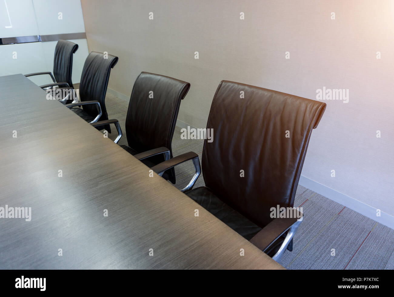 Four Empty corporate chair in conference room before business meeting ...