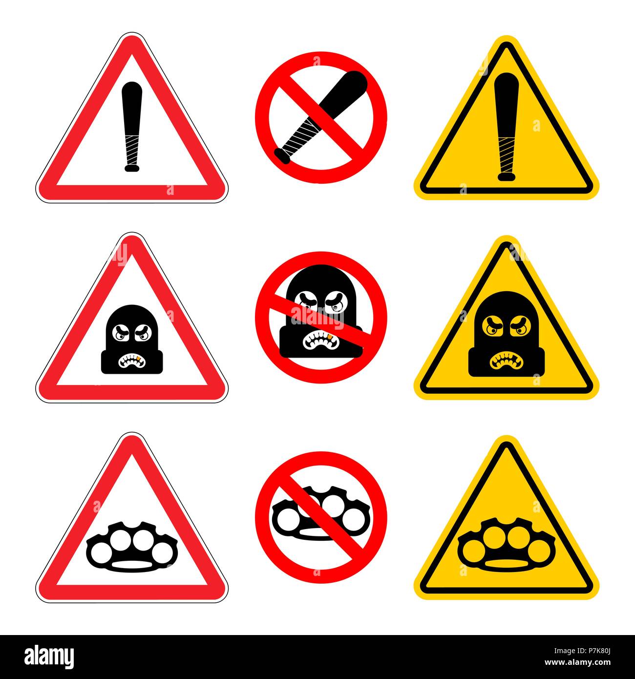 Attention Robber sign set. Stop Caution Rogue. It is forbidden Burglar ...