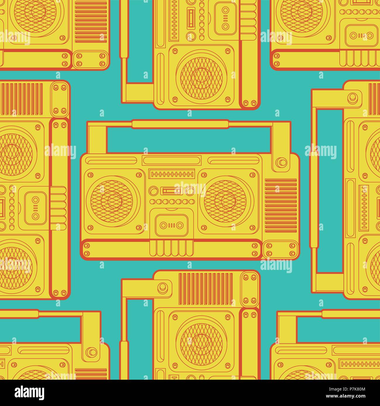 Boombox retro pattern seamless. tape recorder Vector background. Disco ...