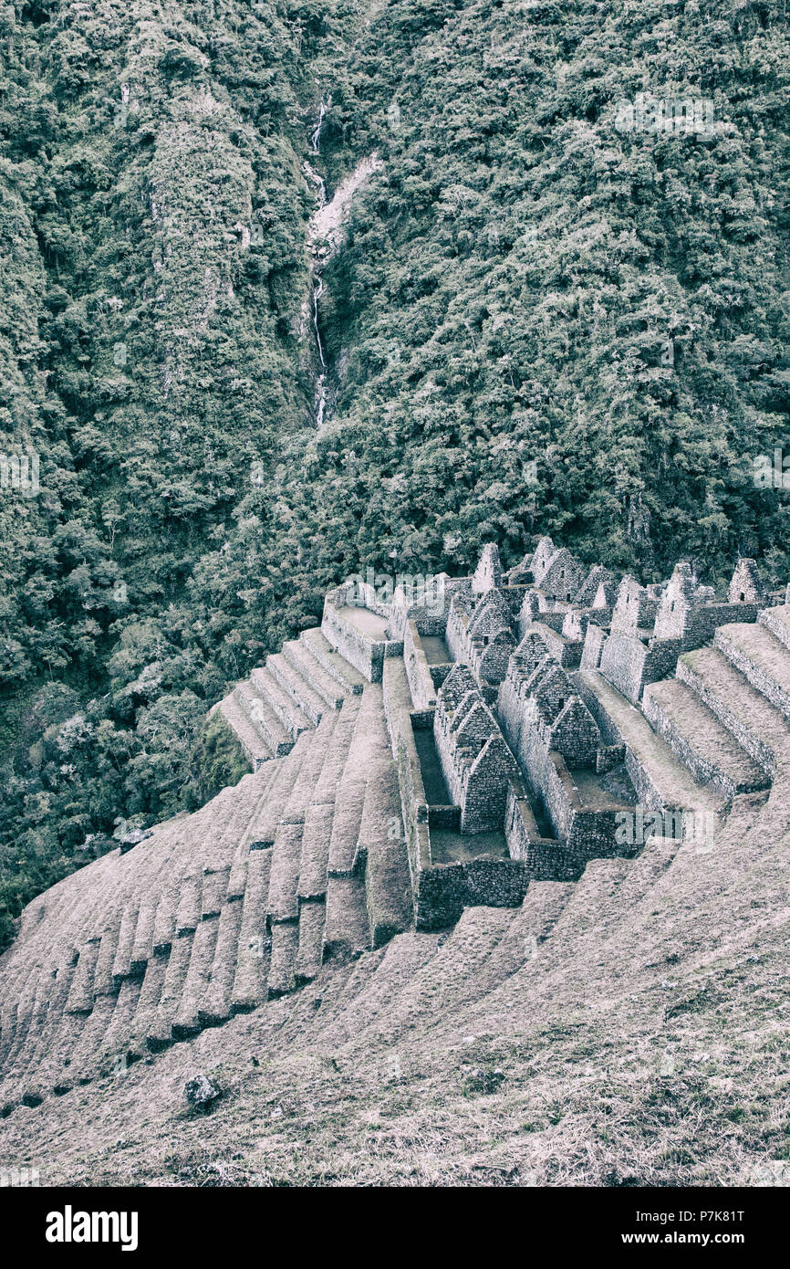 Ancient Inca ruins and farming terraces seen from the Inca Trail to ...