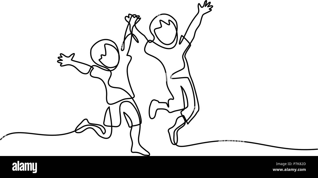 Happy jumping children holding hands Stock Vector Image & Art - Alamy