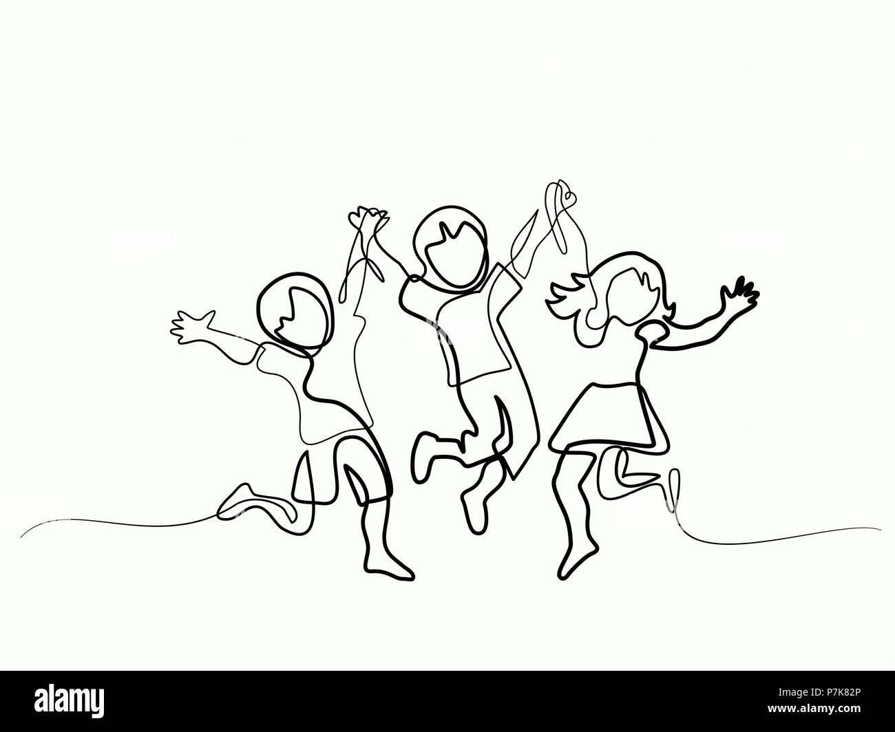 Happy jumping children holding hands Stock Vector Image & Art - Alamy
