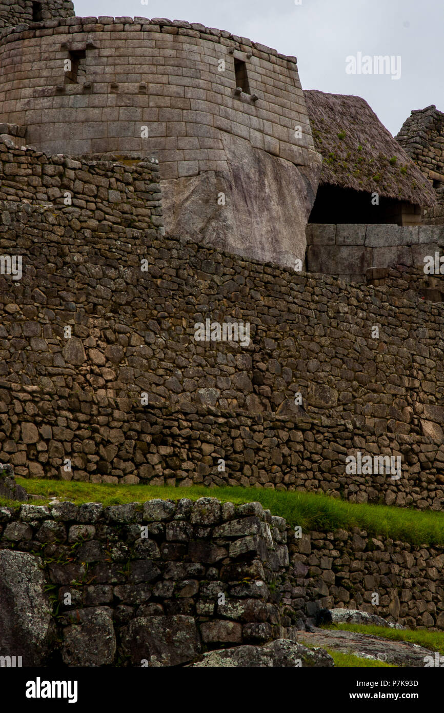 Vertical view of ancient stone Inca castle at Machu Picchu. Peru. South ...