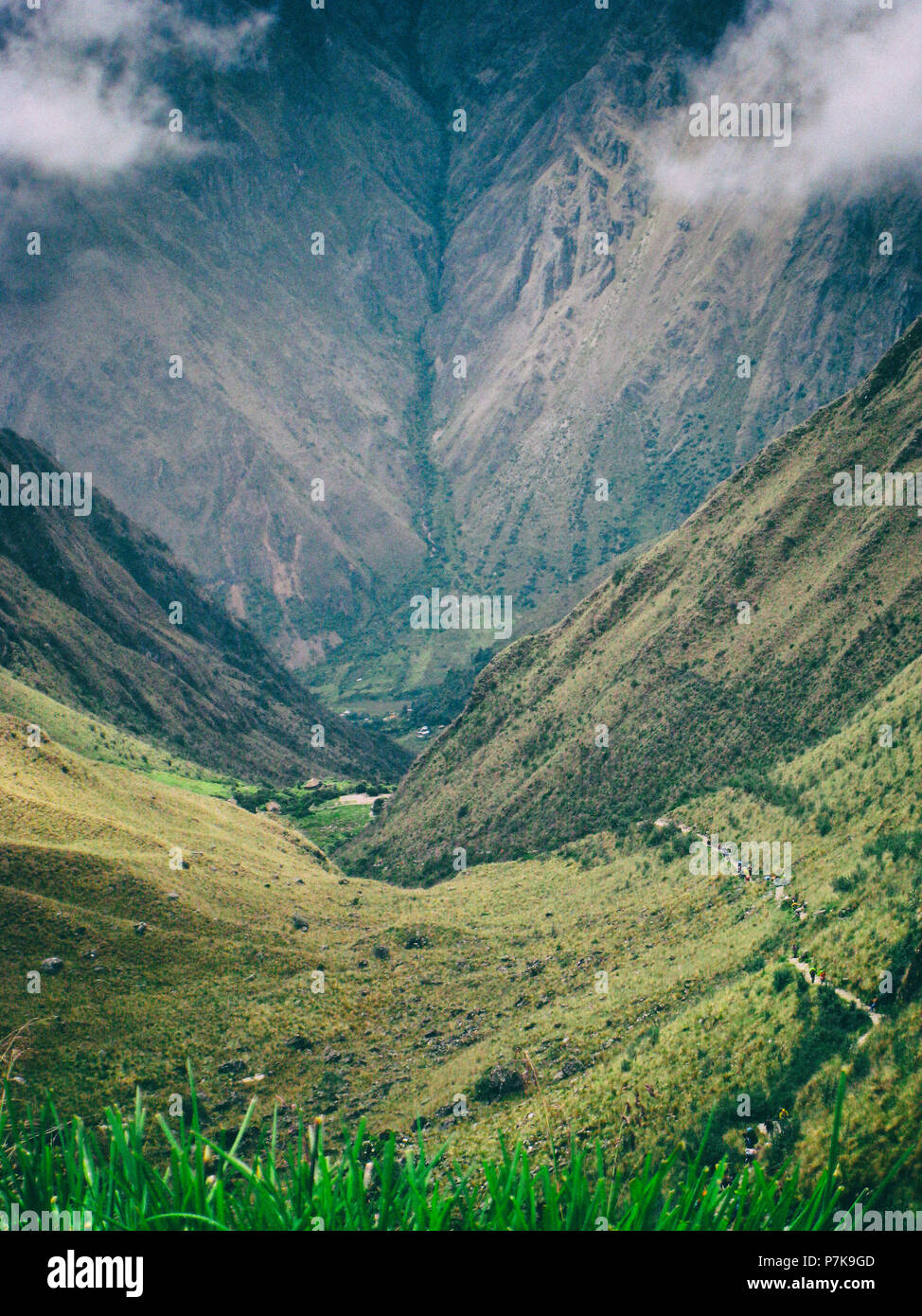 Ancient Inca Trail paved path to the lost city of Machu Picchu. Peru ...