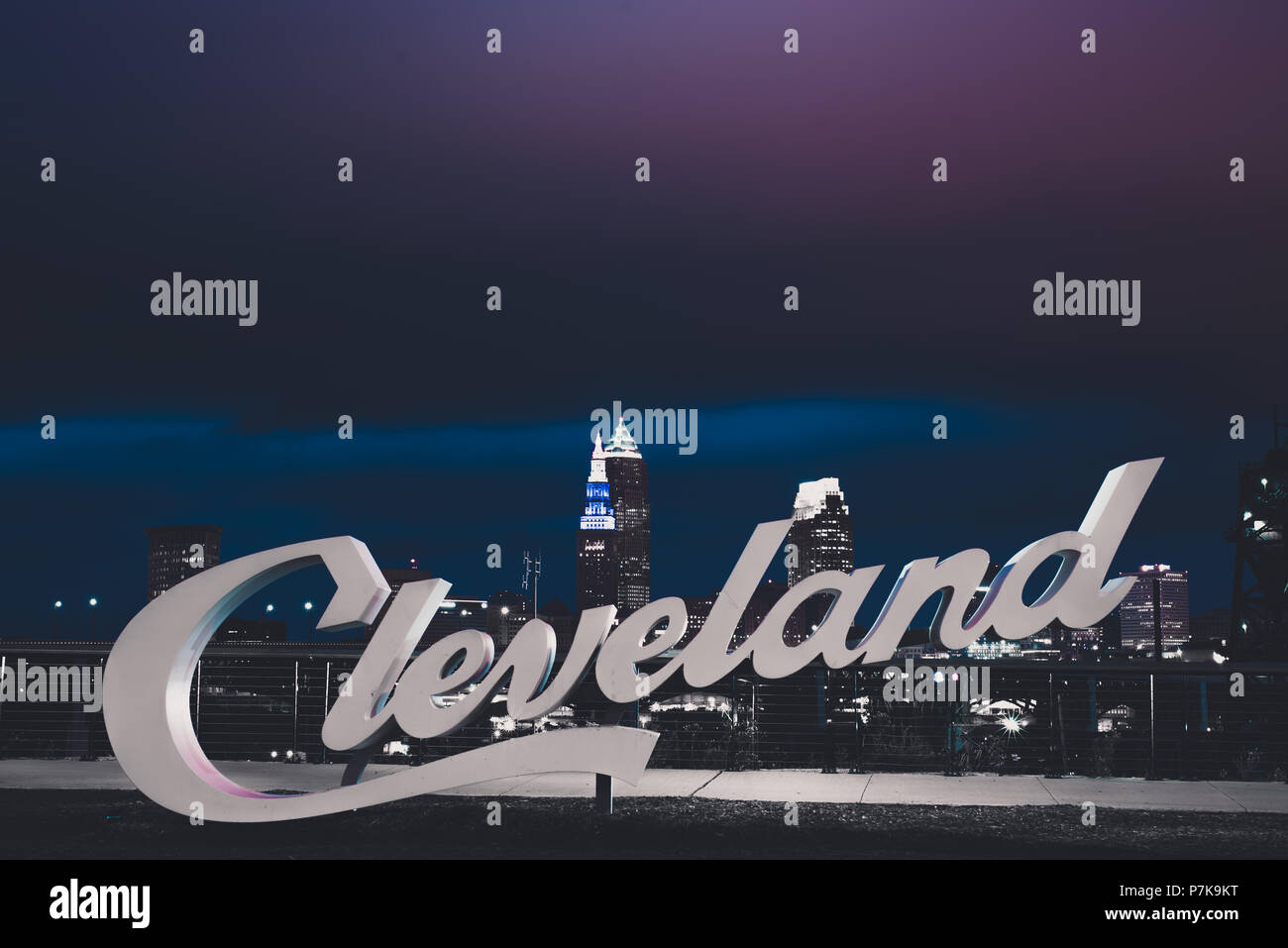 Cleveland skyline at night Stock Photo - Alamy