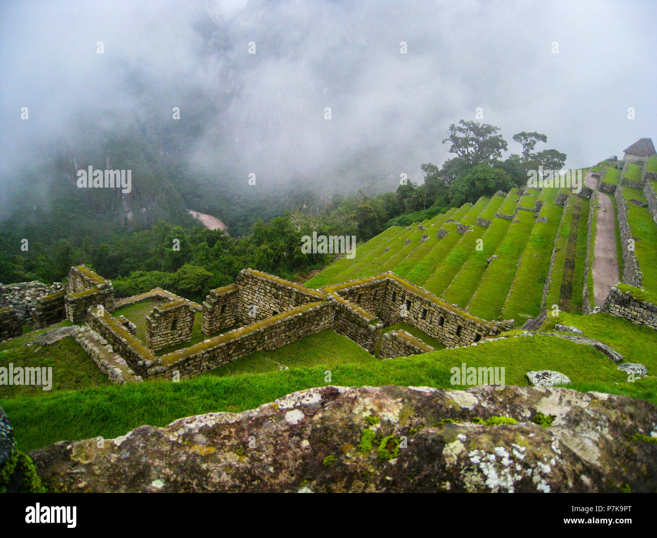 Inca ruins of an ancient farm village on the Inca Trail. Peru. South ...