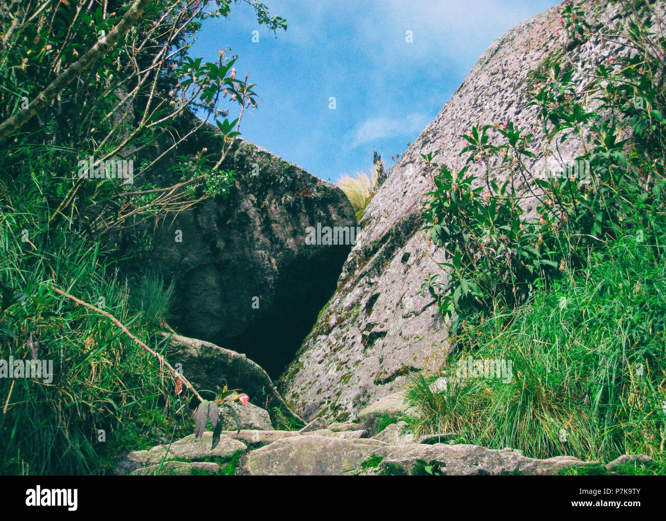 Ancient Inca Trail paved path to the lost city of Machu Picchu. Peru ...