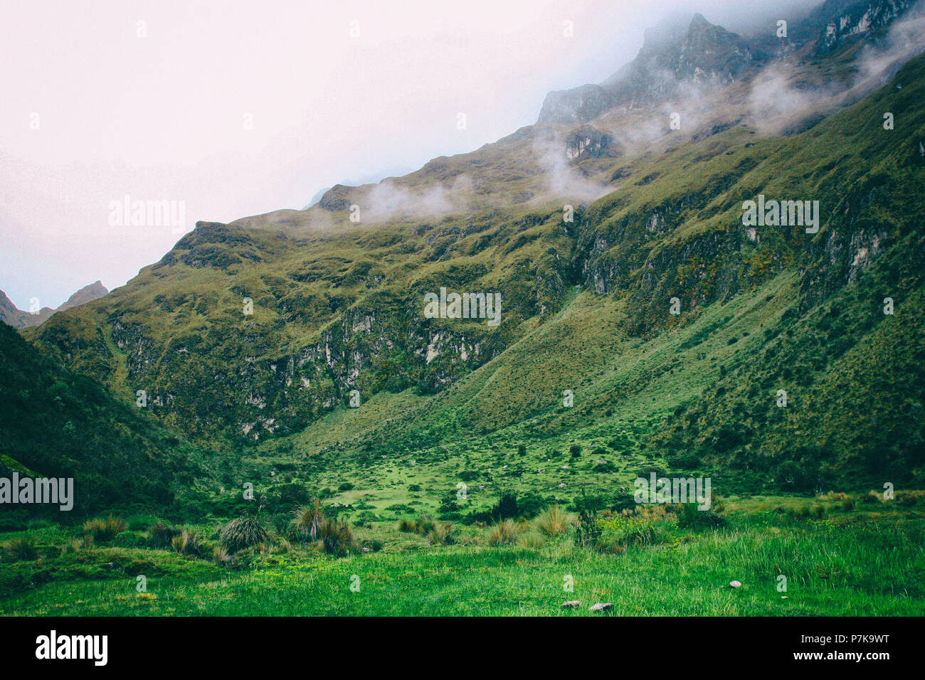 The green valley with beautiful nature and clouds from the peack of the ...