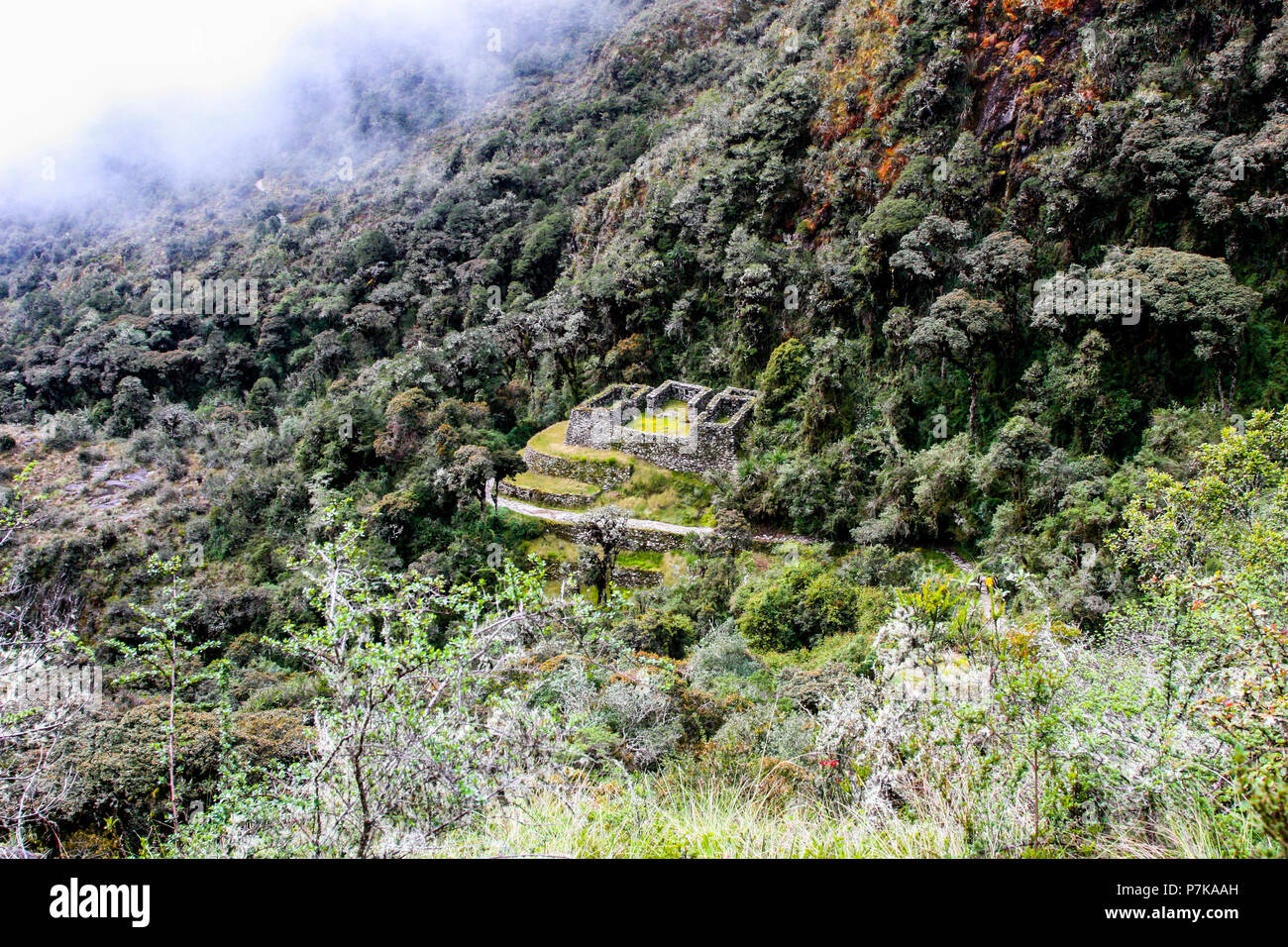 Ancient Inca checkpoint in the wild nature of the Andes mountains along ...