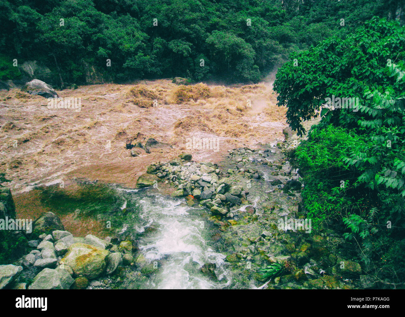 Urubamba River water flow near Ollantaytambo village in the Sacred ...