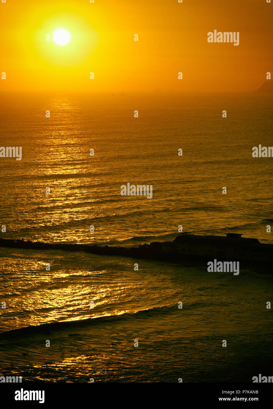 Beautiful blazing sunset above the ocean with waves. Perfect background ...
