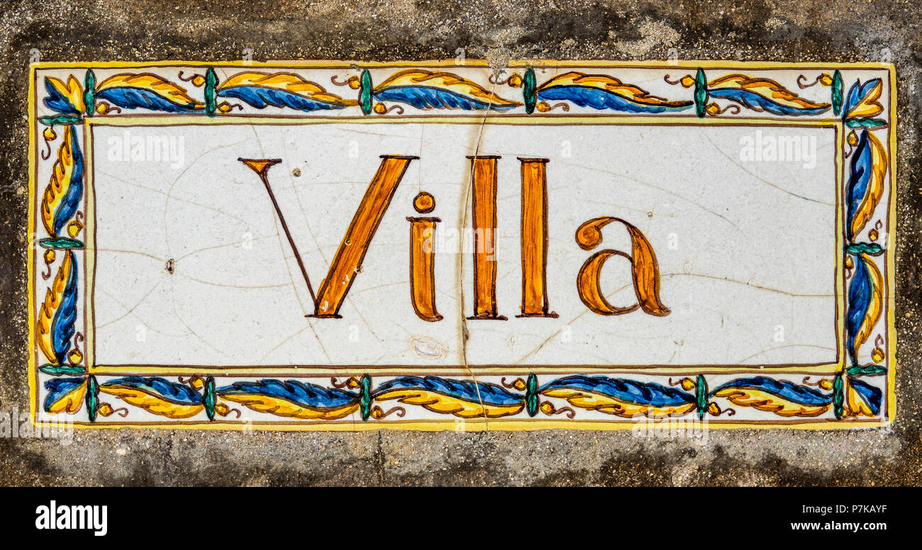 Rustic Ornate Painted Sign For A Spanish Or Italian Villa Stock Photo ...