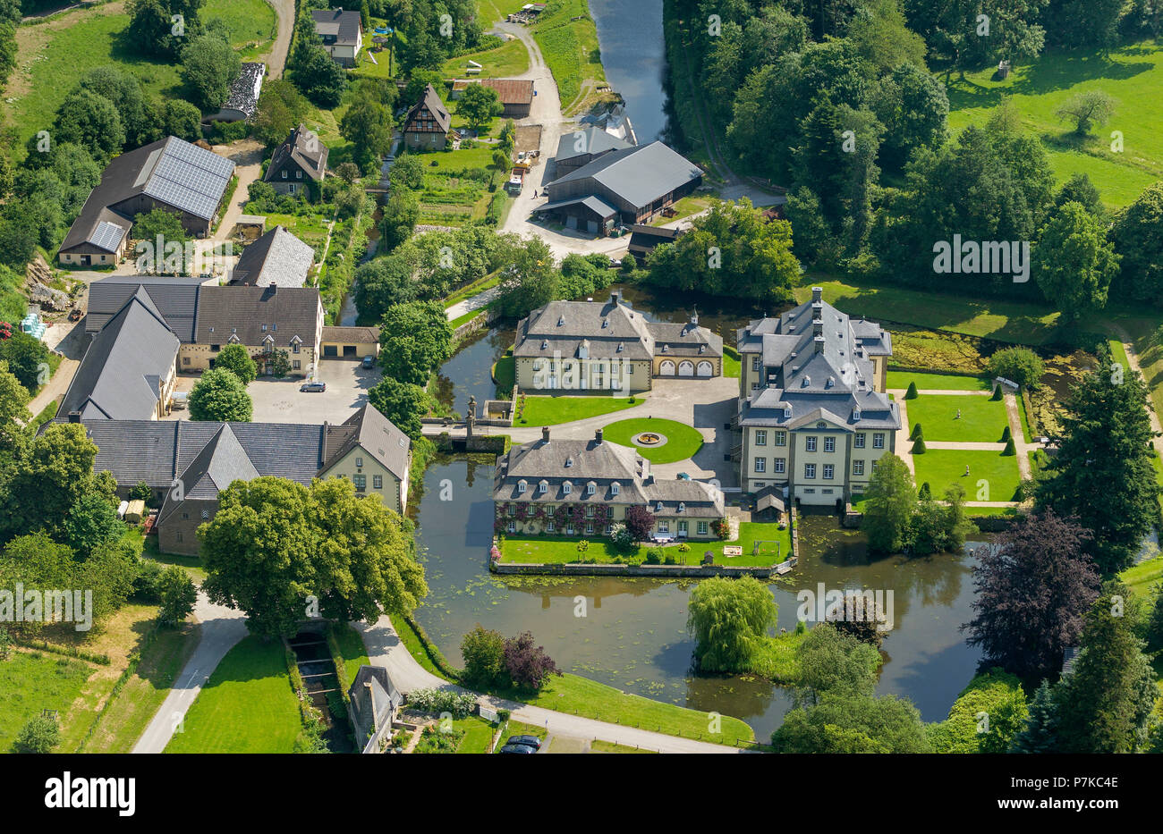 Körtlinghausen Castle, aerial view of Rüthen, Sauerland, Soest Börde ...