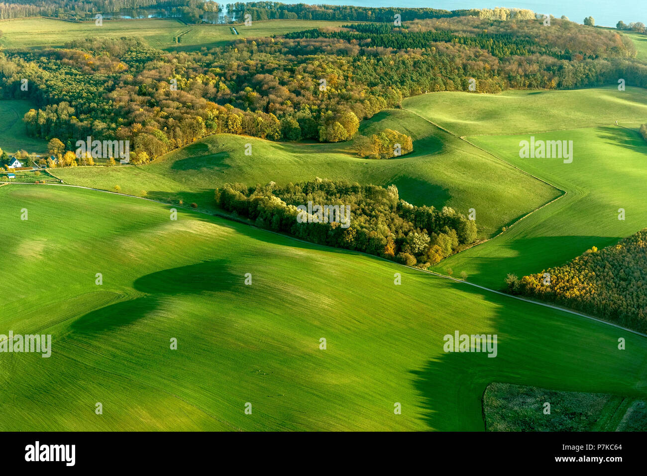 Moraine landscape, meadows and fields, Prillwitz, Lake Lieps ...