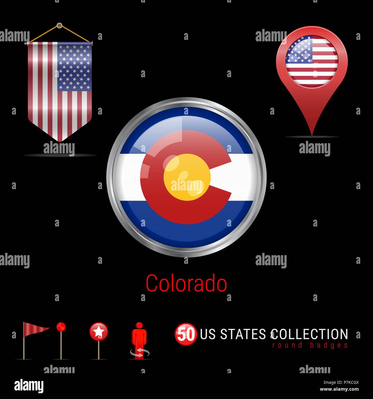 Round Chrome Vector Badge with Colorado US State Flag. Pennant Flag of ...