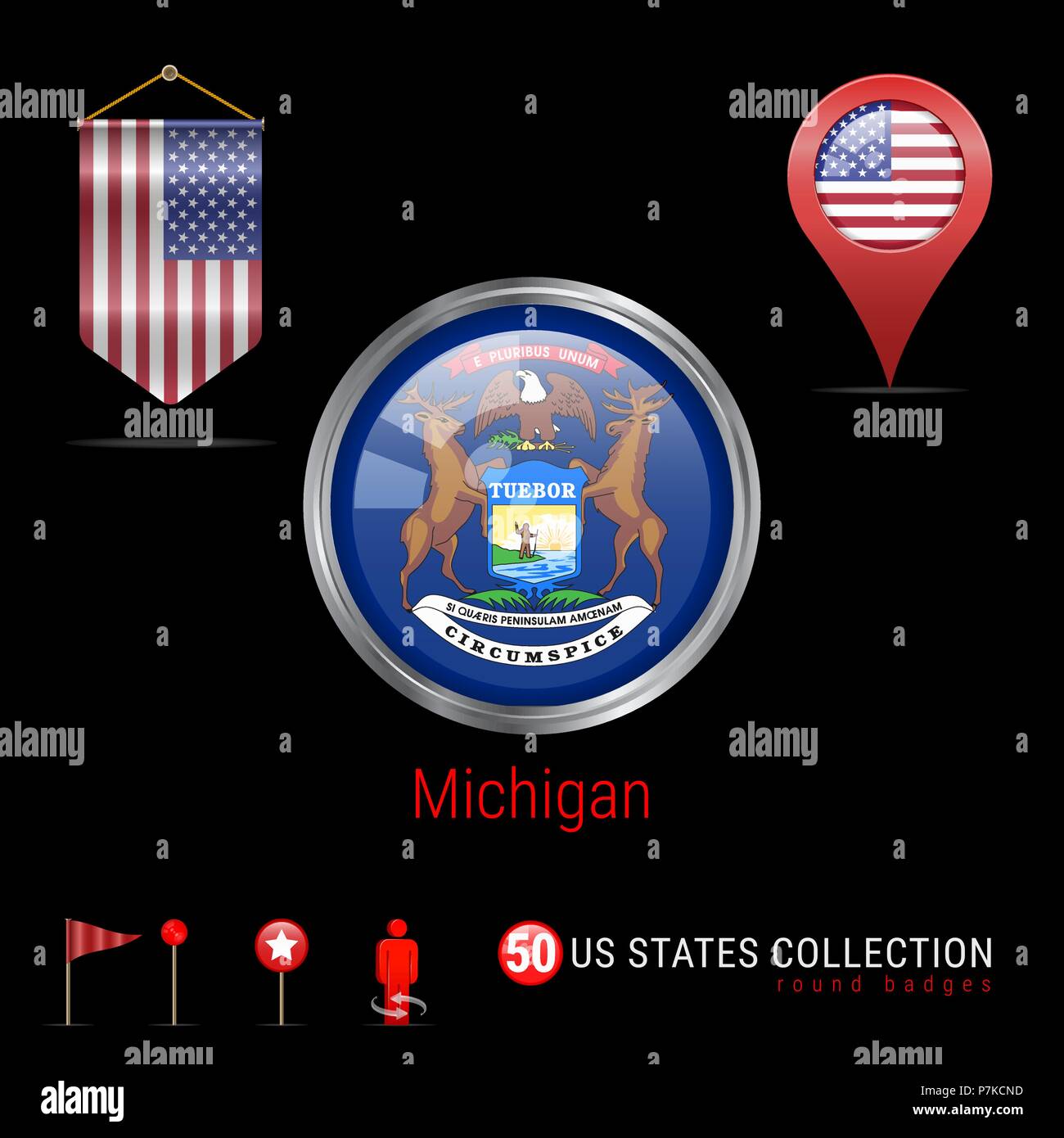 Map state michigan american flag Stock Vector Images - Alamy