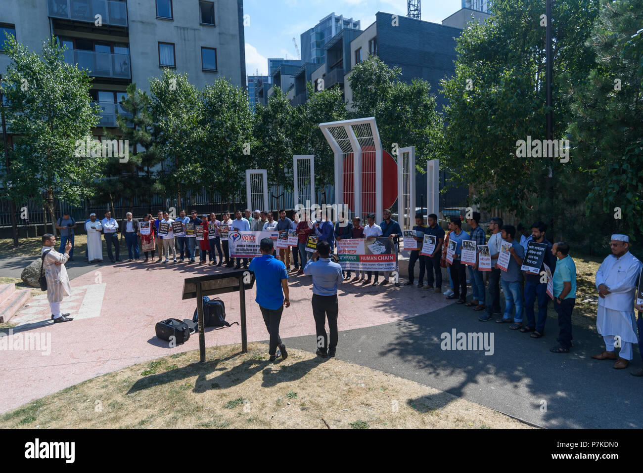 London , UK. 6th Jul 2018. A protest in Altab Ali Park, Whitechapel by ...