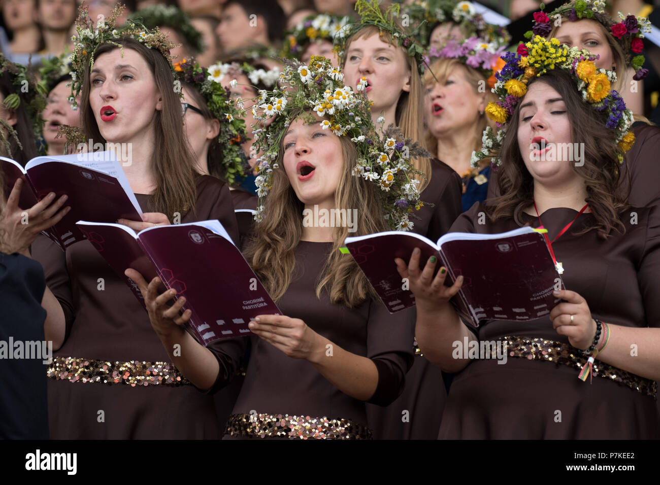 Vilnius, Lithuania. 6th July, 2018. People sing during the Song Day ...