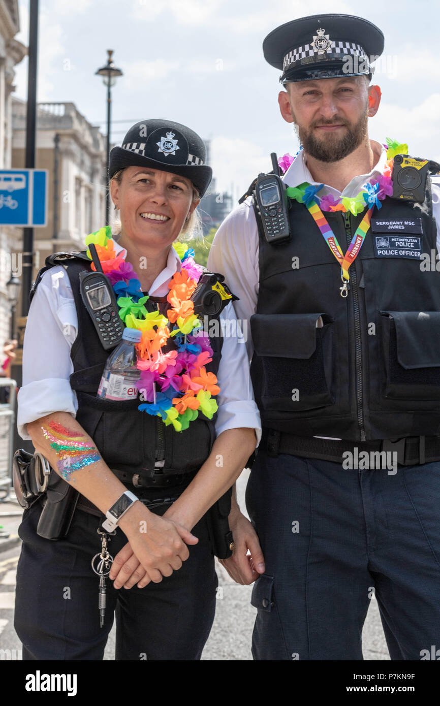London, UK. 7th July 2018. Pride in London Parade 2018 Two met police ...