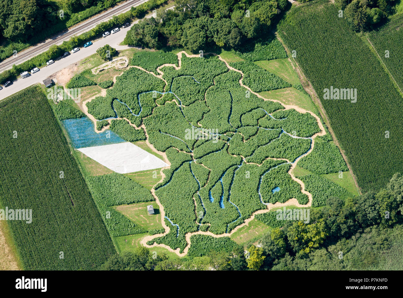 Utting, Germany. 07th July, 2018. An aerial photograph shows a field on ...