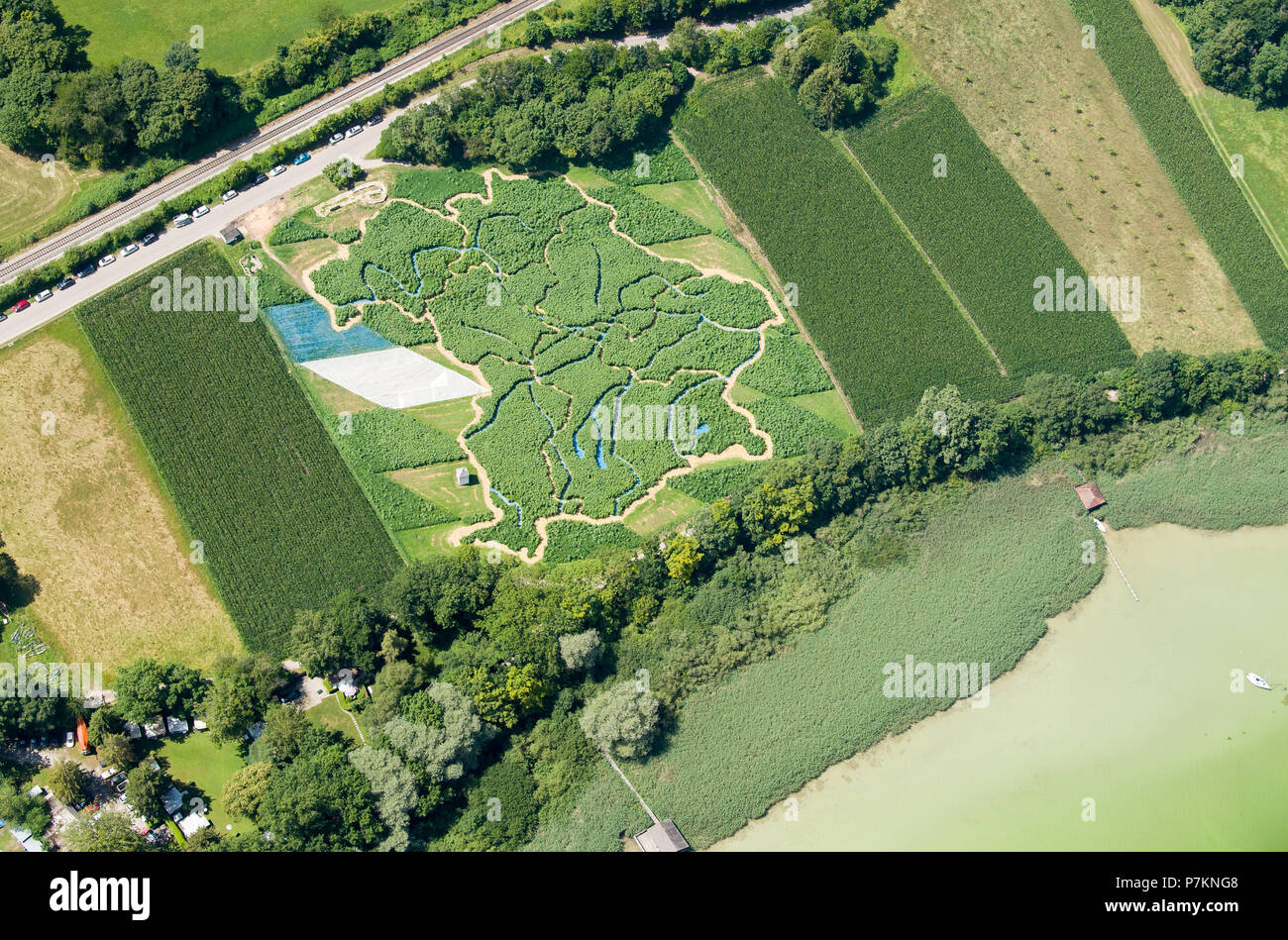 Utting, Germany. 07th July, 2018. An aerial photograph shows a field on ...