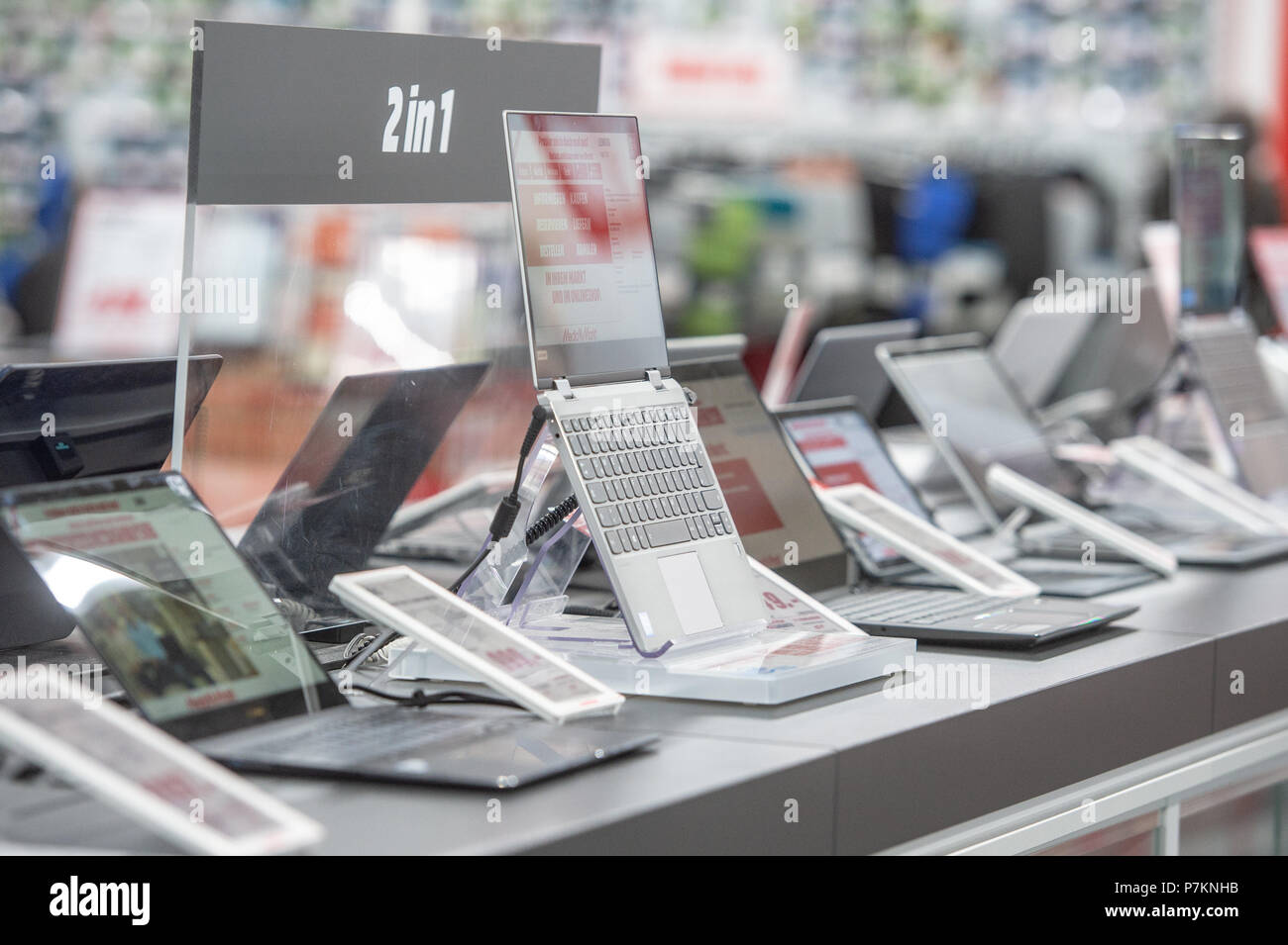 Ingolstadt, Germany. 06th July, 2018. Laptops are on display at an ...