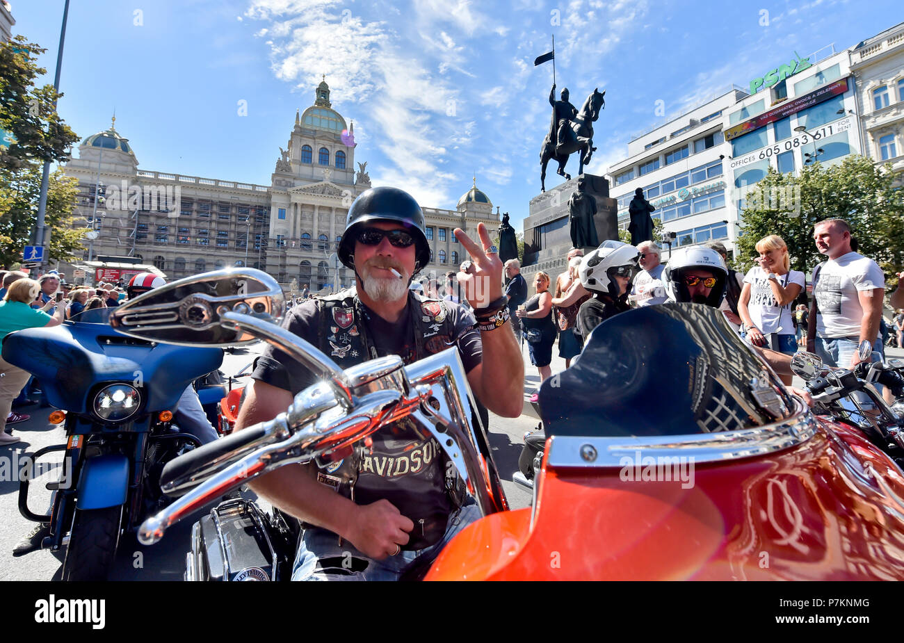 Prague, Czech Republic. 07th July, 2018. Motorcyclists ride through the ...