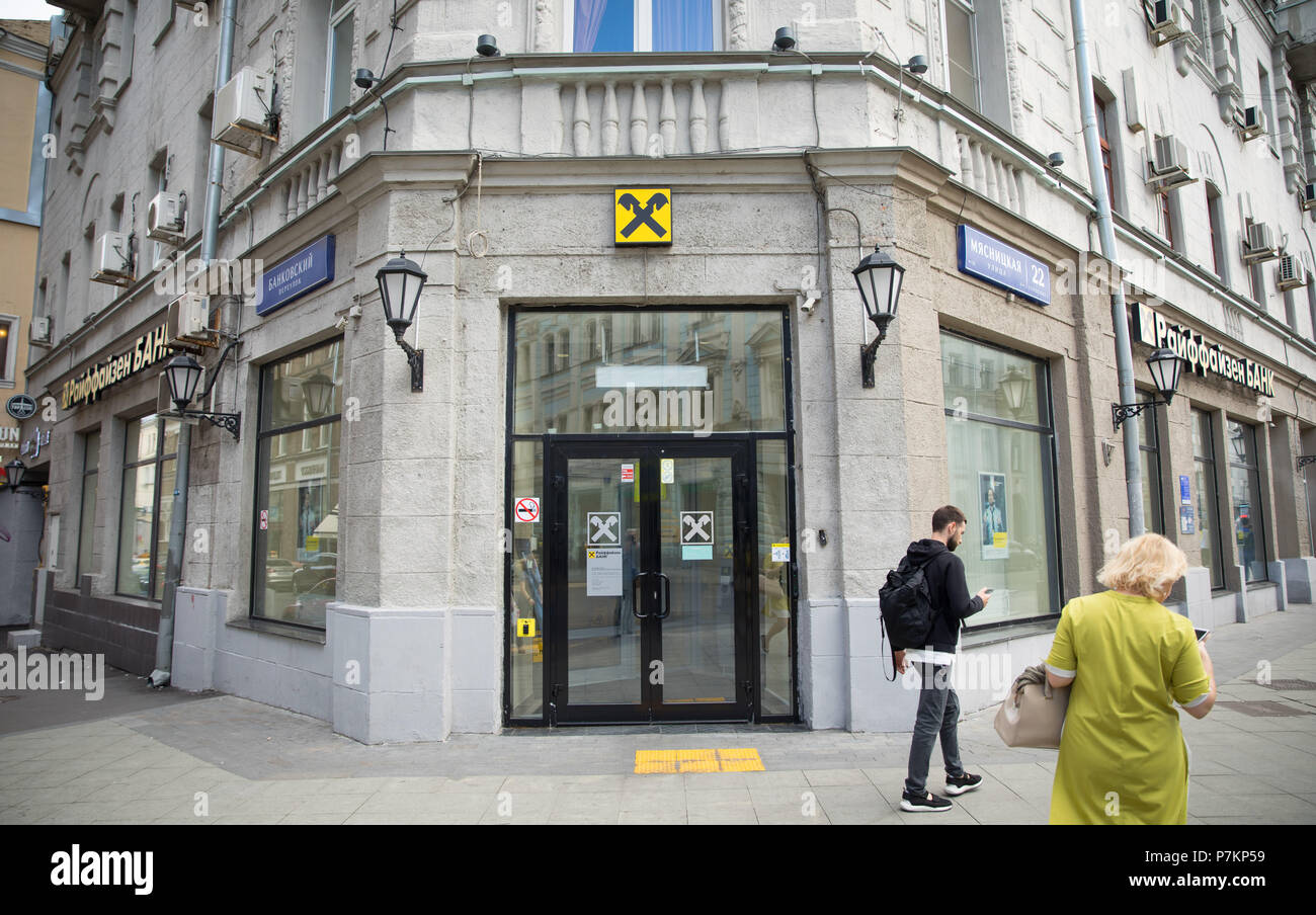 Moscow, Russia. 05th July, 2018. A branch of The Raiffeisen Bank in ...