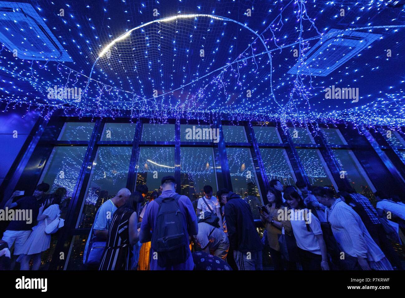 Tokyo, Japan. 7th July, 2018. Visitors enjoy the Milky Way Illumination ...