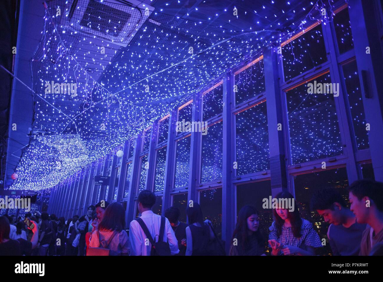Tokyo, Japan. 7th July, 2018. Visitors enjoy the Milky Way Illumination ...