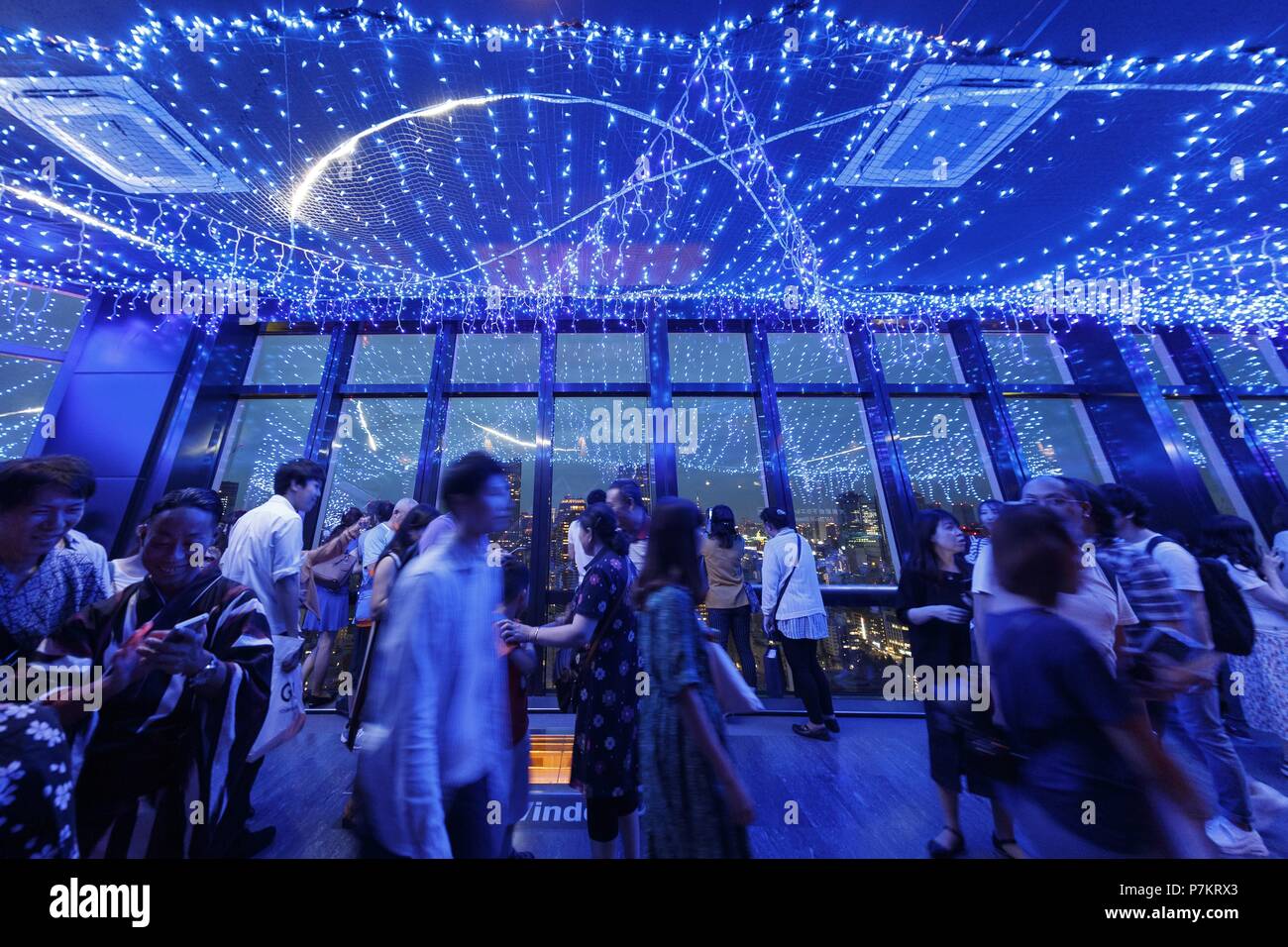 Tokyo, Japan. 7th July, 2018. Visitors enjoy the Milky Way Illumination ...