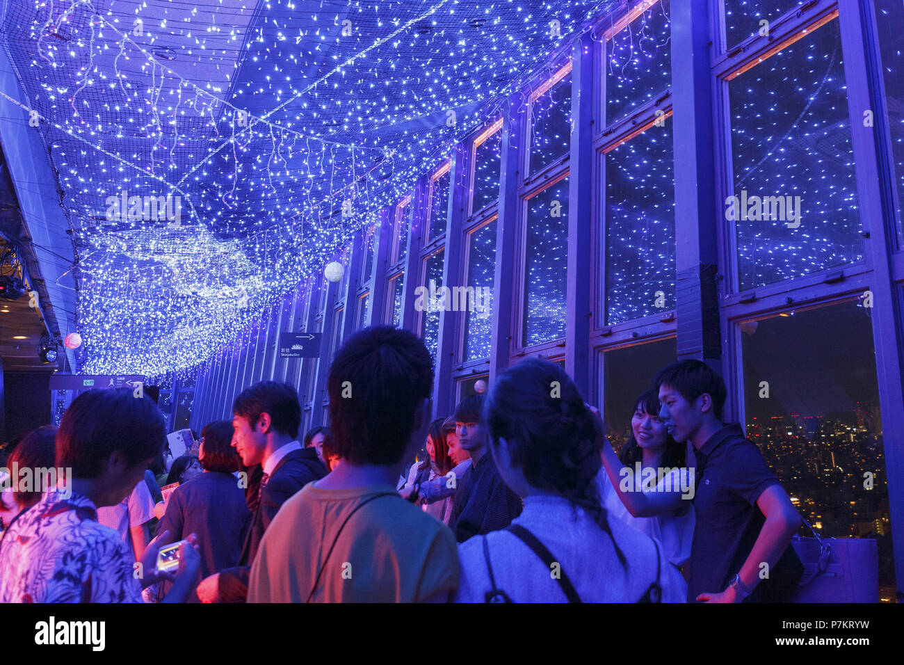 Tokyo, Japan. 7th July, 2018. Visitors enjoy the Milky Way Illumination ...