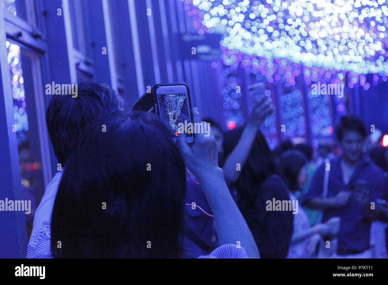 Tokyo, Japan. 7th July, 2018. Visitors enjoy the Milky Way Illumination ...
