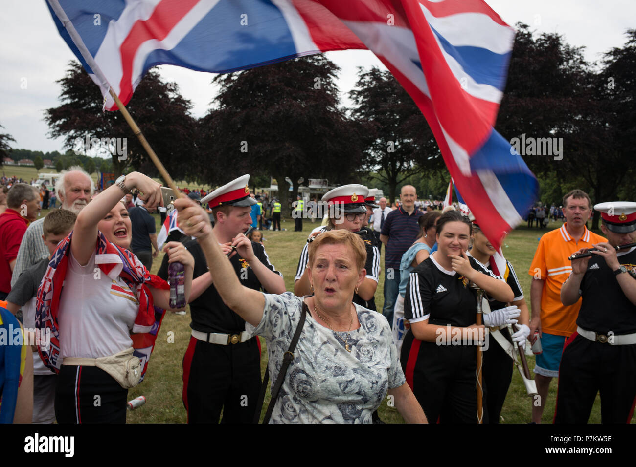 Glasgow, Scotland, on 7 July 2018. The annual Parade of Orange Order ...
