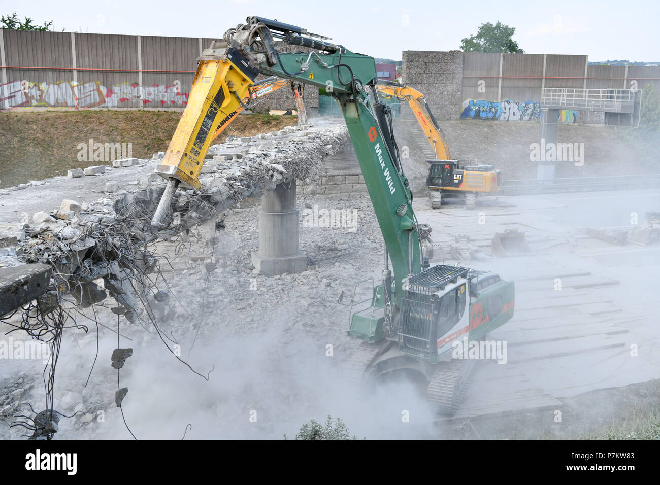 Sinsheim, Germany. 07th July, 2018. Parts of a bridge over the A6 ...