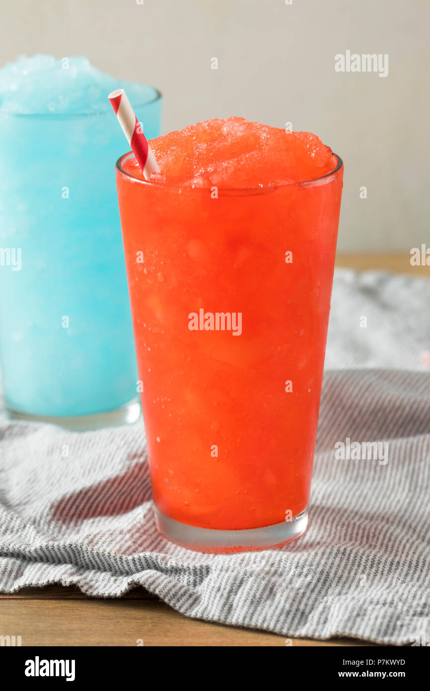 Frozen Red and Blue Slushies with Straws Stock Photo - Alamy