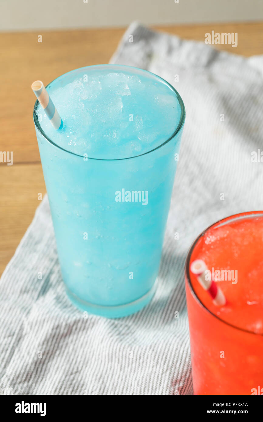 Frozen Red and Blue Slushies with Straws Stock Photo - Alamy